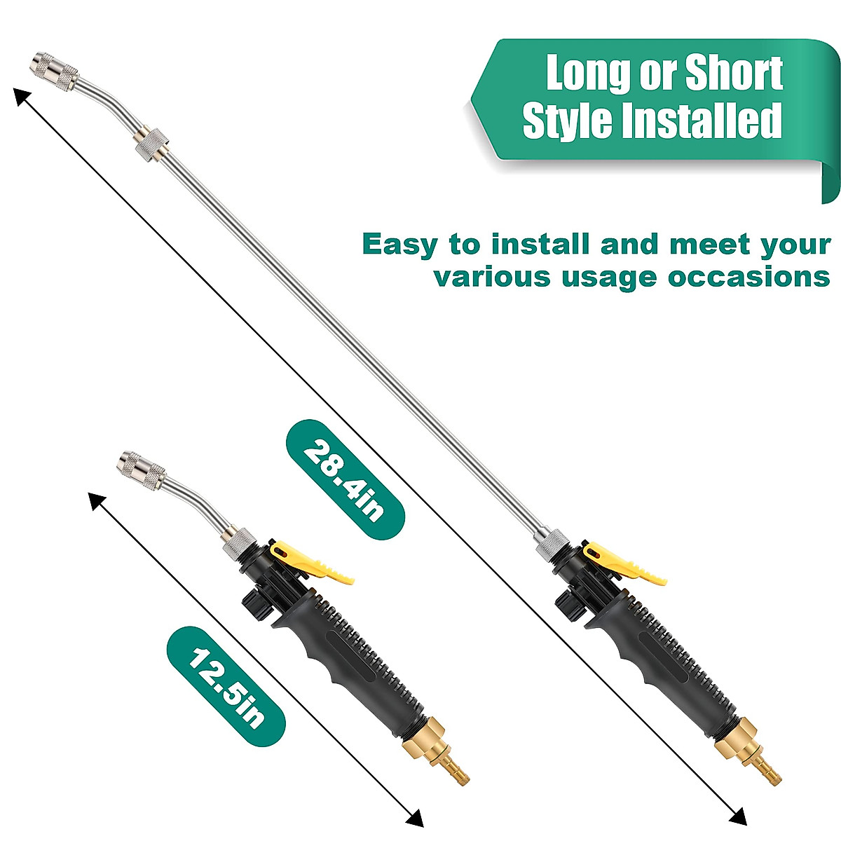 Sprayer Wand, Adjustable Universal Sprayer Match 3/8'' Hose, Stainless Steel Replacement Sprayer Wand with Shut off Valve (Straight,1 Pack)