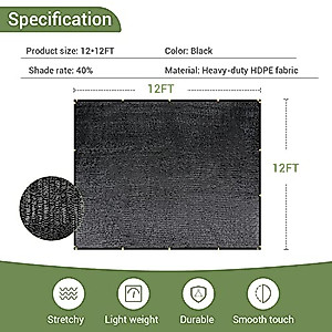 40% Garden Shade Cloth, 12x12FT HDPE Mesh Tarp with Upgraded Grommets, UV-Resistant Outdoor Sun Shades for Greenhouse, Garden, Patio Plants, Pergola