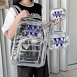 Arisaniasion Custom 3PCS Clear Backpack, Custom Name See Through Bookbags Transparent Backpack, Lunch Box Bag and Penecil Case Set(#2Black-3Pcs)