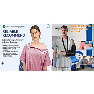 Unisex Post Shoulder Surgery Shirts for Men Rotator Cuff Chest Recovery Shirt Women Full Snap Access Dialysis Chemo Clothing X-Large Grey