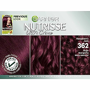 Garnier Hair Color Nutrisse Nourishing Creme, 362 Darkest Berry Burgundy (Raspberry Jam) Red Permanent Hair Dye, 2 Count (Packaging May Vary)