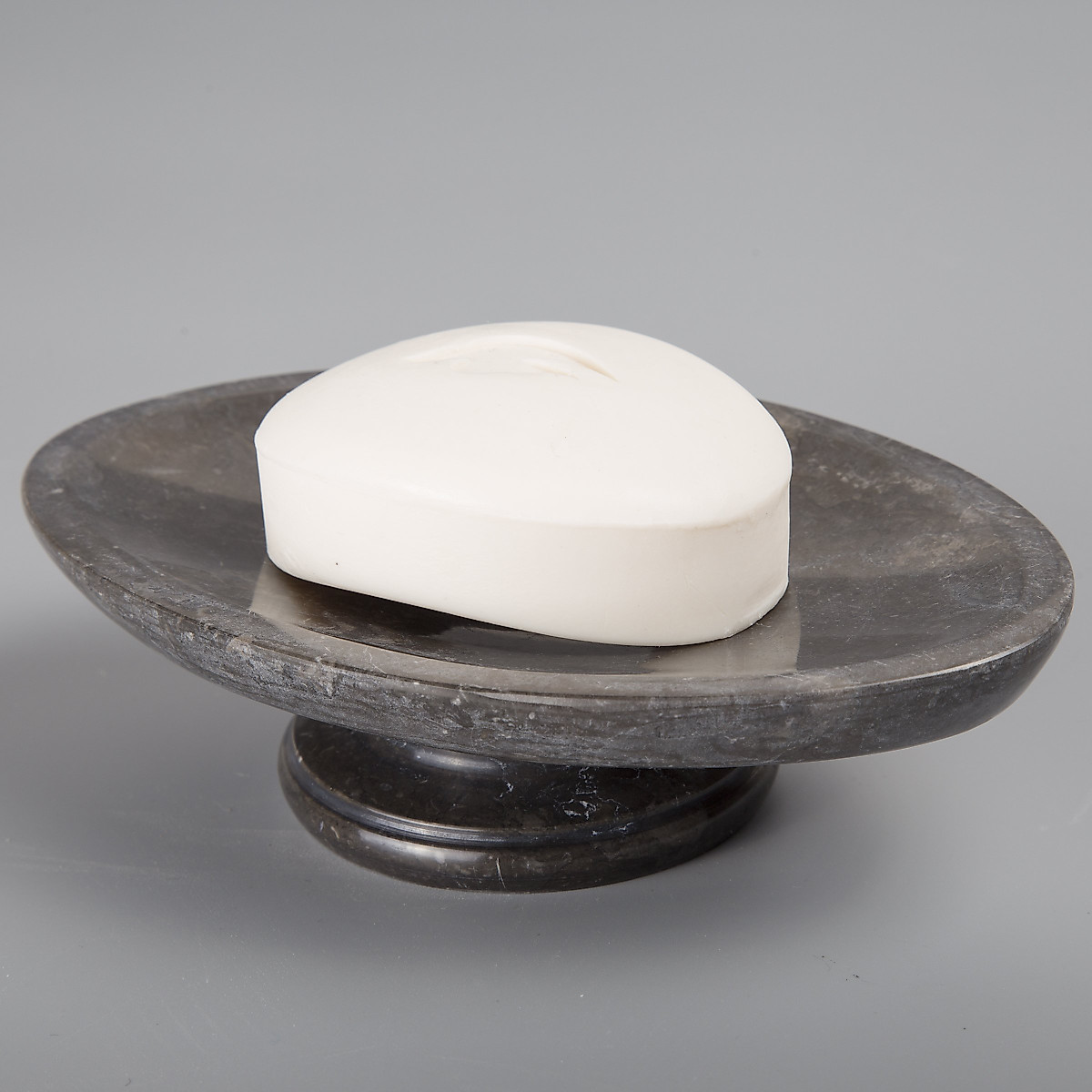 Creative Home Natural Charcoal Marble Bar Tray on Pedestal Soap Dish Holder for Bathroom Countertop Organize, 4" x 6.3" x 1.5" H, Dark Grey