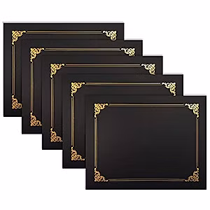 25 Pack Black Certificate Holders, Diploma Holders, Document Covers with Gold Foil Border, by Better Office Products, for Letter Size Paper, 25 Count, Black