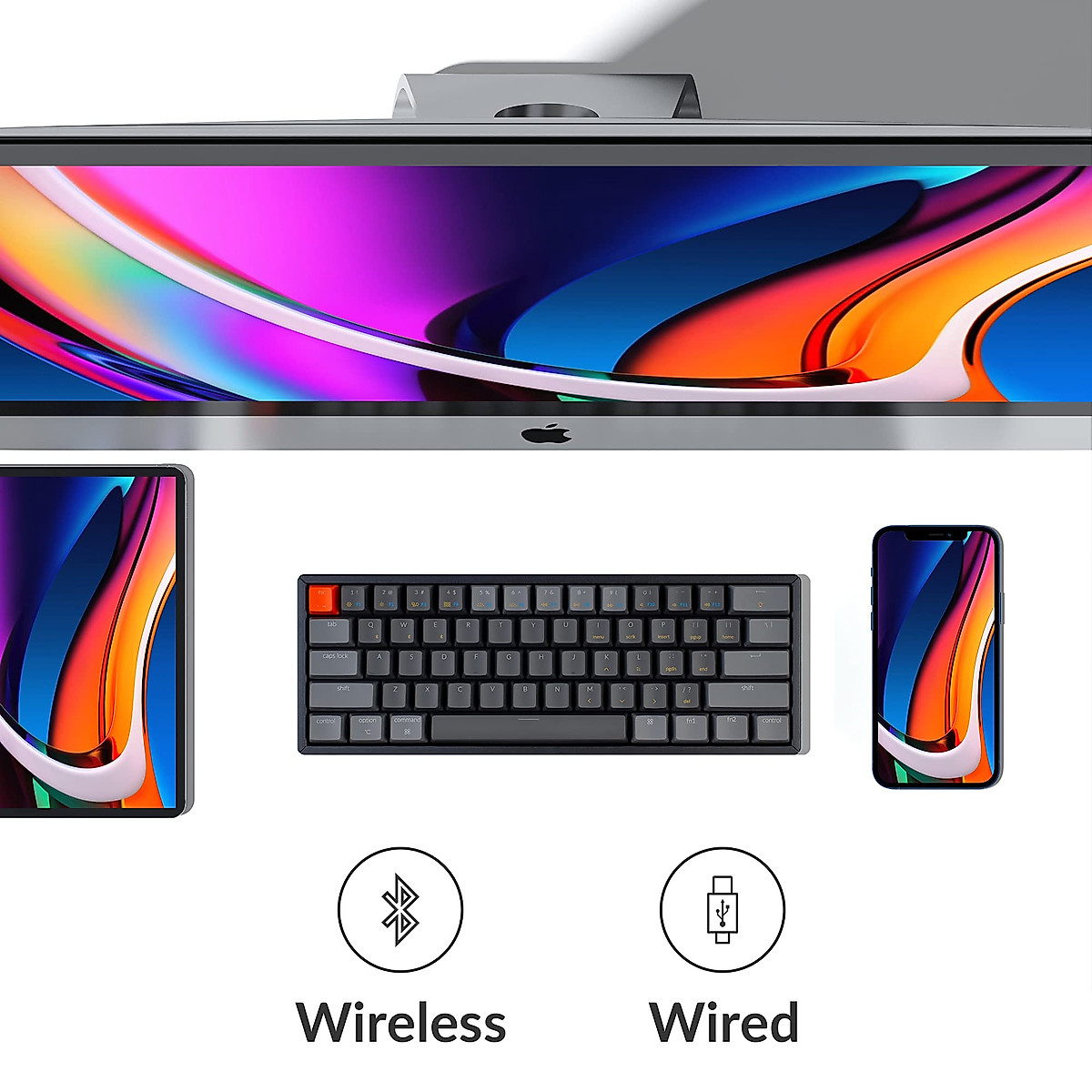 Keychron K12 60% Layout Bluetooth Wireless/USB Wired Mechanical Keyboard with Gateron G Pro Blue Switch/RGB Backlit/N-Key Rollover/Aluminum Frame, Compact 61-Key Computer Keyboard for Mac Windows…