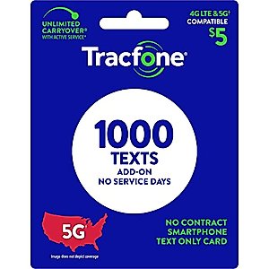 TracFone $5 Text Add–On Card 1000 TXT [Physical Delivery]