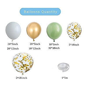 GIHOO 137PCS Sage Green Balloon Garland Arch Kit White Gold Confetti Balloons Retro Green Balloon and Gold Metallic Chrome Latex Balloons Set for Wedding Birthday Balloons Baby Shower Decorations