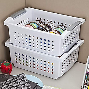 Sterilite 16628006 Medium Stacking Basket, White Basket w/ Titanium Accents, 6-Pack