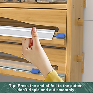 Foil Plastic Wrap Organizer Dispenser - Wall Mounted Paper Towel Holder & Spice Shelf, 4 in 1 Bamboo Kitchen 12" Roll Dispenser with Cutter