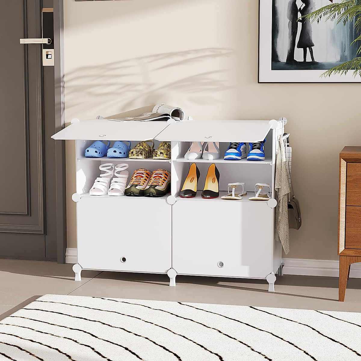 AWTATOS Shoe Rack, 4 Tier Shoe Storage Cabinet with Door, 16 Pair Shoe Organizer Shelves for Closet Hallway Bedroom Entryway, White