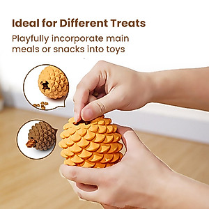 Petinstinct Dog Puzzle Toy, Interactive Dog Treat Dispenser, Tough Rubber Dog Toys for Aggressive Chewers, Dog Enrichment Toys for Teething, Pine Cone, Yellow