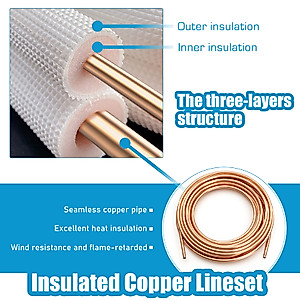 Air Jade 33 ft. Insulated Copper Pipes 1/4 & 3/8 inch Mini Split Line Set for Ductless Air Conditioner, Heat Pump System
