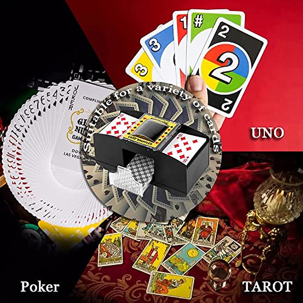 SZBJSMF Card Shuffler 2 Deck, Automatic Card Shuffler with 4 AA Battery for Deck of Playing Card, UNO, Texas Hold'em, Poker, Home Card Games, Blackjack