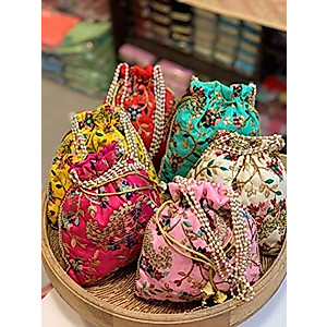 India Gift Hub Indian Handmade Women's Velvet Embroidered Drawstring Jewelry Pouch Bags | HandBags | 75 Pcs
