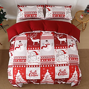 Dintszyayue Christmas Duvet Cover Set Queen,3 Pieces Holiday Reindeer Pattern Comforter Cover with Zipper Closure,Reversible Lightweight Patchwork Bedding Set with 2 Pillow Shams 90"x90"