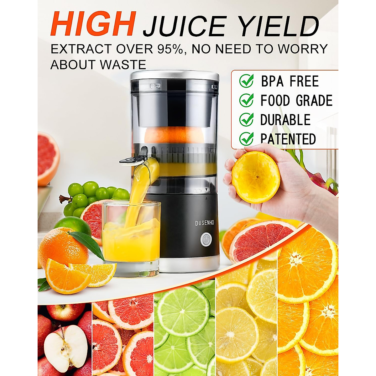 Electric Citrus Juicer Rechargeable - Electric Juicer Machines with USB and Cleaning Brush Portable Compact Juicer for Orange, Lemon, Limes