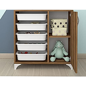 Comfyt Dresser Closet Organizer and Storage Bins Drawer Toy Storage Bathroom Office Kitchen Pantry Organizer Garage Organization Chest Shelves Shoe Cabinet Rack Bookshelf (Walnut 5 Basket with Door)
