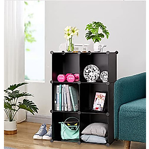 6 Cube Storage Organizer, DIY Plastic Modular Closet Cabinet, Modular Shelves For Living Room Office Bookcases Shelves for Shoes, Books, Cloths, Toys, Black