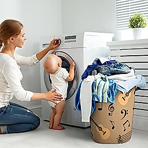 Guitars and Note Large Laundry Basket Hamper Bag Washing with Handles for College Dorm Portable