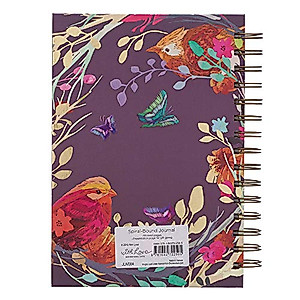 Inspirational Spiral Journal Notebook for Women Blessed Is She Who Believes Birds/Floral Eggplant Wire Bound w/192 Ruled Pages, Large Hardcover, With Love