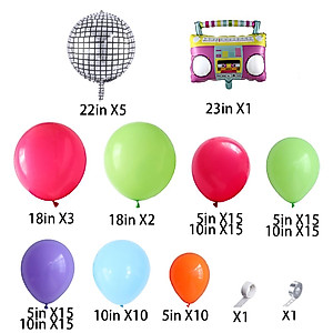 Back to 80s 90s Party Decorations, 124Pcs Disco Balloon Garland Arch Kit, Disco Radio Foil Balloon Hot Pink Green Purple Blue Orange Balloons for Retro Party Decorations Hip Hop Rock Photo Props Backdrop
