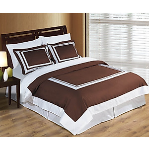 Hotel Chocolate and White 3-Piece Full/Queen Comforter Cover (Duvet-Cover-Set) 100-Percent Cotton, 300-Thread-Count