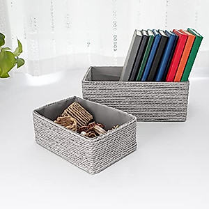 Recycled Wicker Storage Basket, Paper Rope Storage Baskets for Organizing Container Bins for Shelves Cupboards Drawer, Small Woven Basket Set of 4