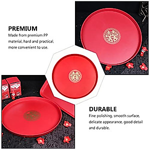 jojofuny Chinese Wedding Serving Tray Platter: Red Fruit Plate Round Tea Tray Large Plastic Snack Dishes for Chinese Traditional Wedding Decoration Supplies