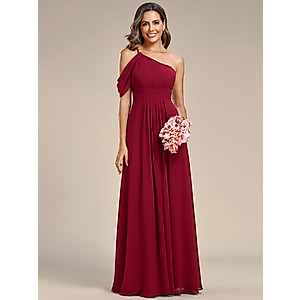 Ever-Pretty Women's Flowy One Shoulder Short Sleeve Backless A-line Floor Length Cocktail Dresses Burgundy US12