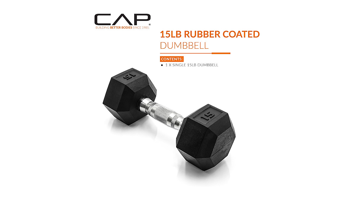 CAP Barbell 15 LB Coated Hex Dumbbell - Durable & Versatile