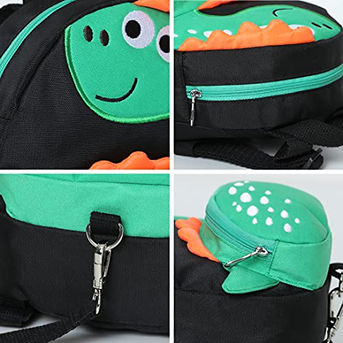 Toddler Kids Little Dinosaur Leash Backpack with Wrist Child Toddlers Safety Walking Wrist Leashes for Kids Girls Boys (Black)