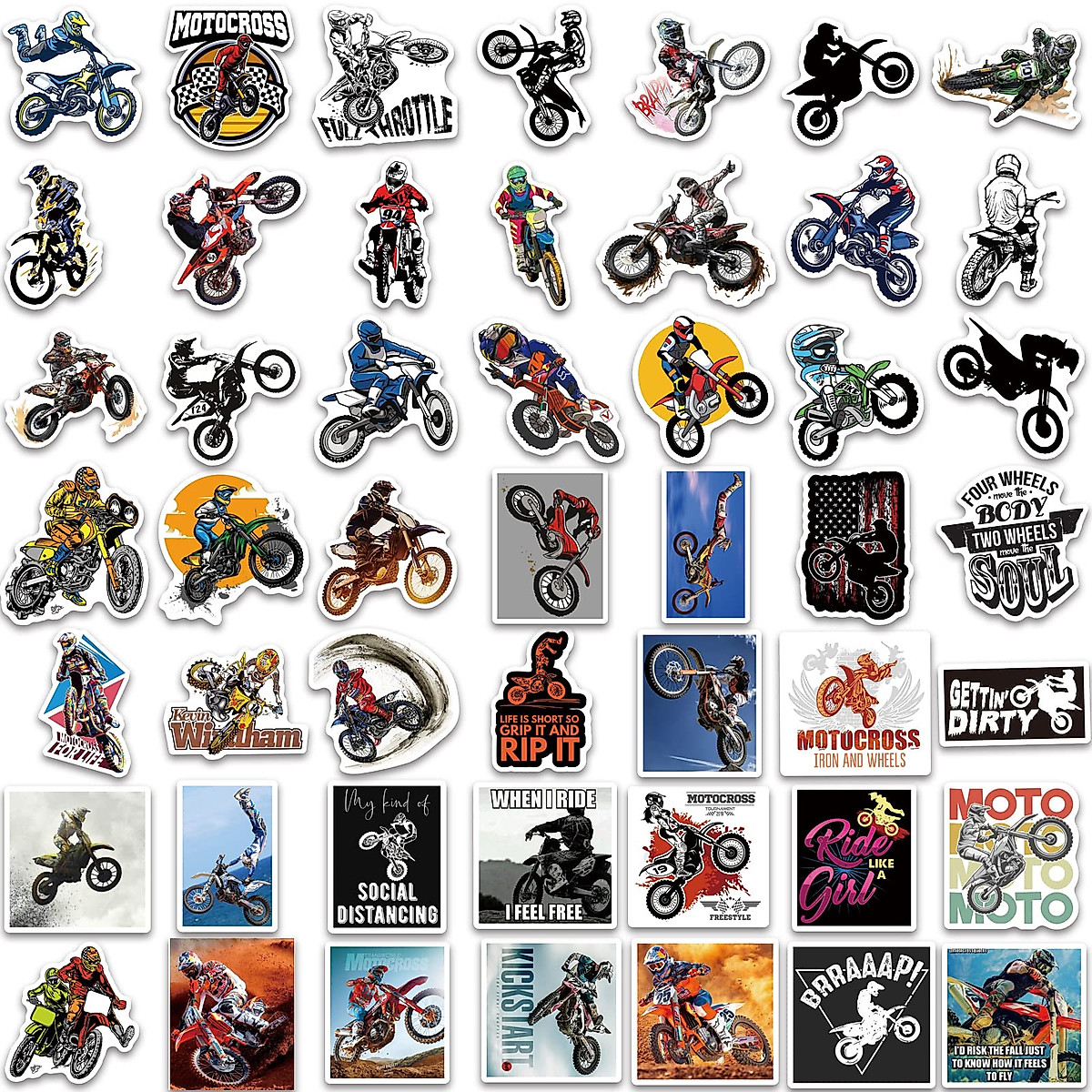 50Pcs Motocross Stickers for Water Bottles Vinyl Dirt Motobike Stickers for Kids Teens Waterproof Motorcycle Stickers Decals for Laptop Scrapbooking Journaling Dirt Bike Stickers