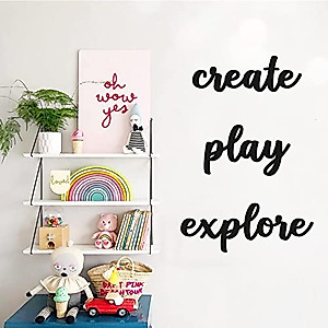 Xylolfsty Playroom Wall Decor Wood Play Explore Create Inspirational Wall Art Nursery Room Decor for Kids Toddlers Boys Girls Classroom Bedroom Reading Nook Positive Quotes Wall Decoration
