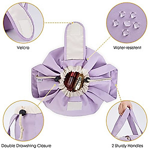 Barrel Drawstring Makeup Bag Large Cosmetic Bag Toiletry Organizer for Women (Purple)