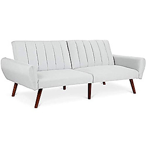 Giantex Futon Sofa Bed Folding Couch Convertible Mattress Premium Linen Upholstery and Wooden Legs (Gray)