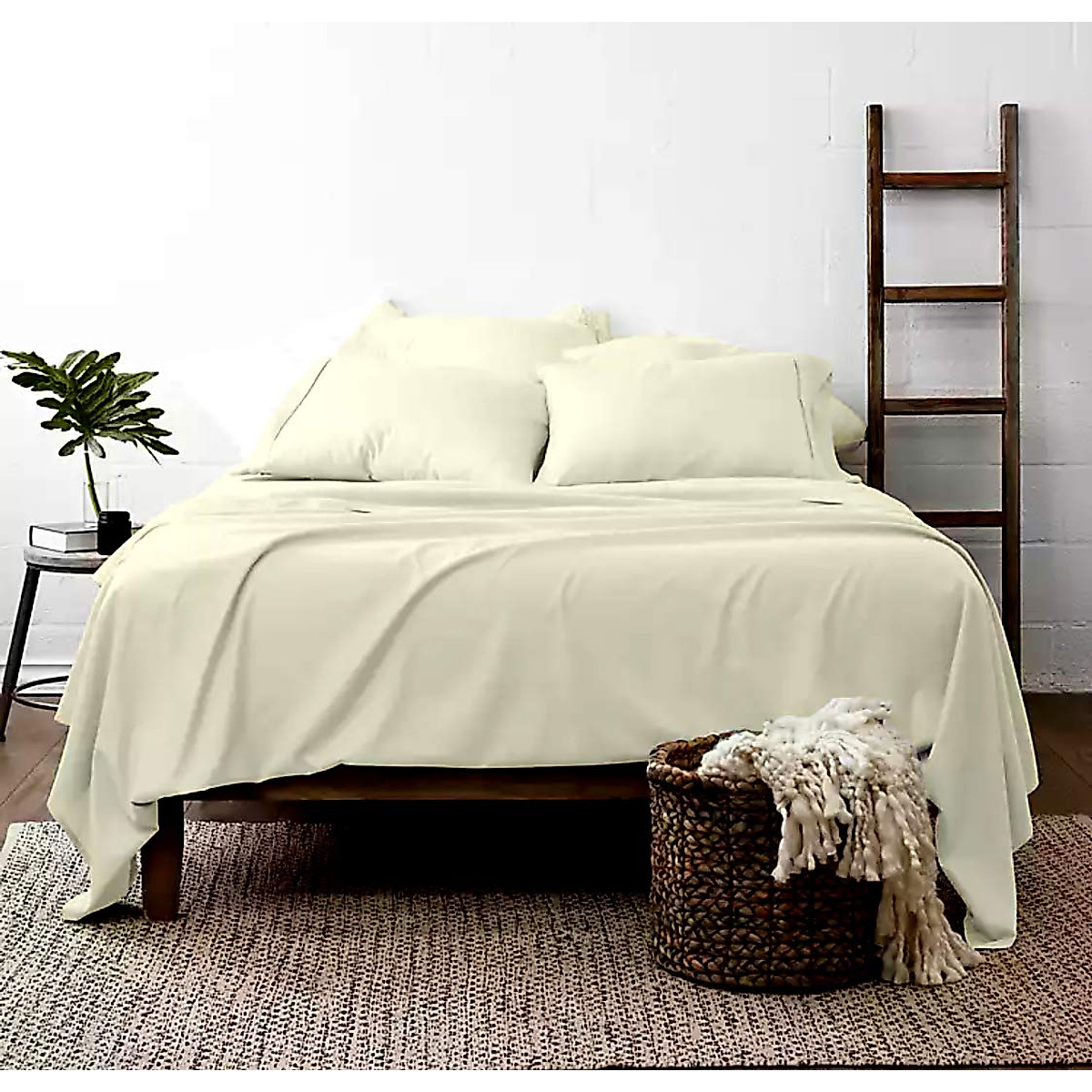 MGPS 100% Real Certified Organic Cotton Bedsheet Set, Full Size 6 Piece 800-Thread-Count Sheet Set, [1 Fitted + 1 Flat + 4 Pillowcases], Fits Mattress Upto 18" Deep Pocket - Ivory