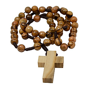 MIZZE Made for Luck TWO (2) AUTHENTIC Wooden Catholic Rosaries, Rosary Beads (Rosarios Catolicos) Necklace from Bethlehem Olive Wood Christian Prayer Beads - in Natural Cotton Rosary Pouch