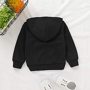 MODNTOGA Baby Sweatshirt 1-6 Years Old,Toddler Boy Girl Kids Autumn Winter Long Sleeve Solid Hooded Casual Tops Pullover (Black No Fleece, 90(2T))