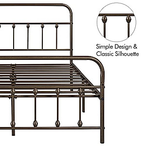 Yaheetech Classic Metal Platform Bed Frame Mattress Foundation with Victorian Style Iron-Art Headboard/Footboard/Under Bed Storage No Box Spring Needed Bronze Full Size
