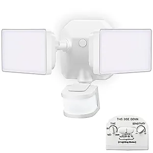 EMANER Dusk-to-Dawn Security Lights with Motion Sensor, 5000K Daylight White, IP65 Waterproof Outdoor, 110V 120V Dual-Head Rotatable LED Flood Light for Porch, Garage, Yard, Driveway