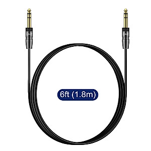 J&D 1/4 inch TRS Instrument Cable, Gold Plated Copper Shell 6.35mm 1/4 inch TRS Male to 6.35mm 1/4 inch TRS Male Stereo Cable, 6 Feet