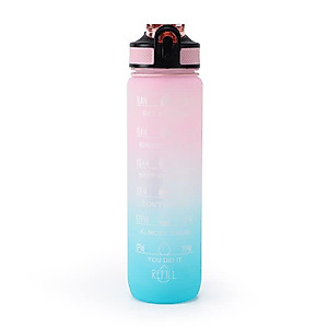 Motivational Water Bottle with Straw (100% BPA & Toxin Free) (Blue/Pink)