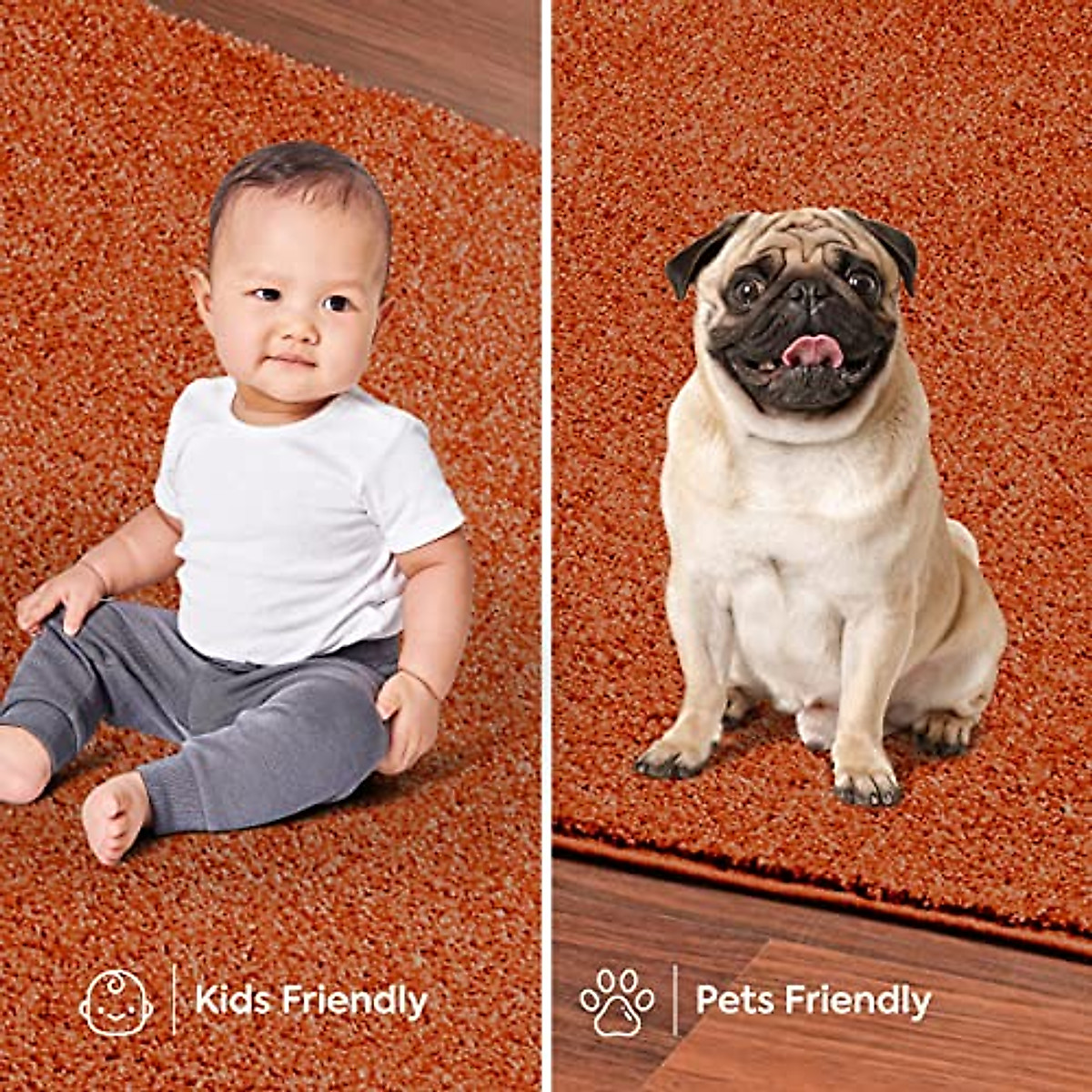 Furnish my Place Modern Plush Solid Color Rug - Orange, 2' Round, Pet and Kids Friendly Rug. Made in USA, Area Rugs Great for Kids, Pets, Event, Wedding