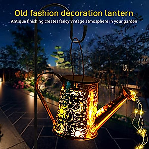ANGMLN Solar Watering Can Lights Outdoor Garden Decorations, Solar Waterfall Lights Gardening Gifts for Women Mom, Sun Moon Waterproof Hanging Solar Lantern Decor for Table Yard Porch Patio Pathway