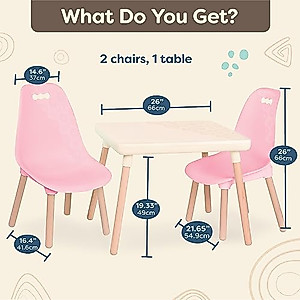 B. toys- B. spaces- Table and Chair Set- Furniture For Toddlers- 1 Craft Table & 2 Chairs- Natural Wooden Legs- Pink & Ivory- 3 years +