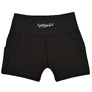 Fight Like a Girl Workout Shorts with Pockets High Waist Biker Yoga Running Volleyball Spandex for Women 5" - Black [S]