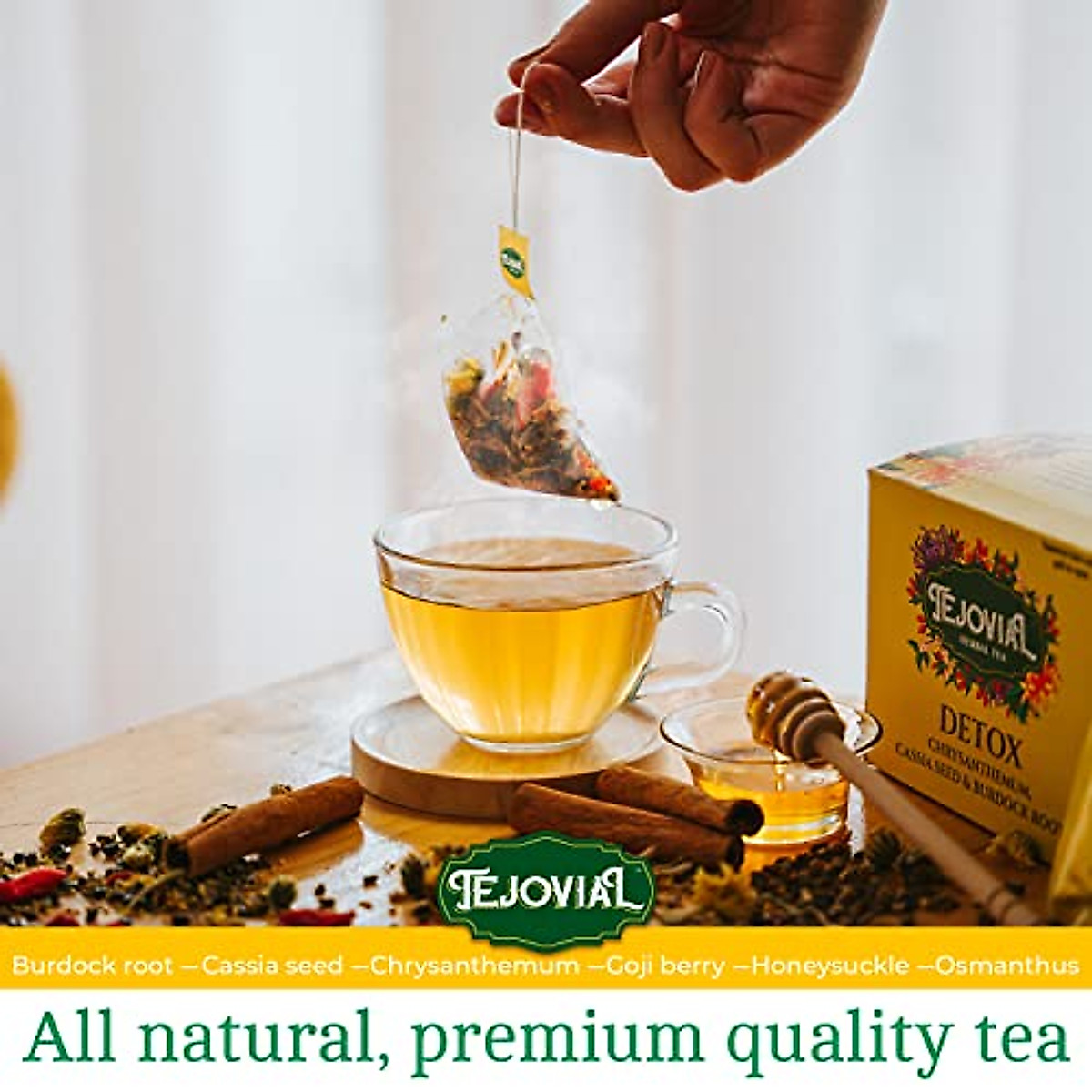 Tejovial Chrysanthemum Cassia Seed Tea Bags – Natural Liver Cleanse Detox & Repair Tea with Burdock Root, Osmanthus, Goji Berries, Honeysuckle –18 Herbal Tea Bags, 4.13 Oz Sugar Free Liver Detox Tea