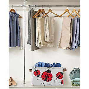 Lady-bugs Cube Storage Organizer Bins with Handles, 15x11x9.5 Inch Collapsible Canvas Cloth Fabric Storage Basket, Red Minimalistic Abstract White Books Bin Boxes for Shelves, Closet
