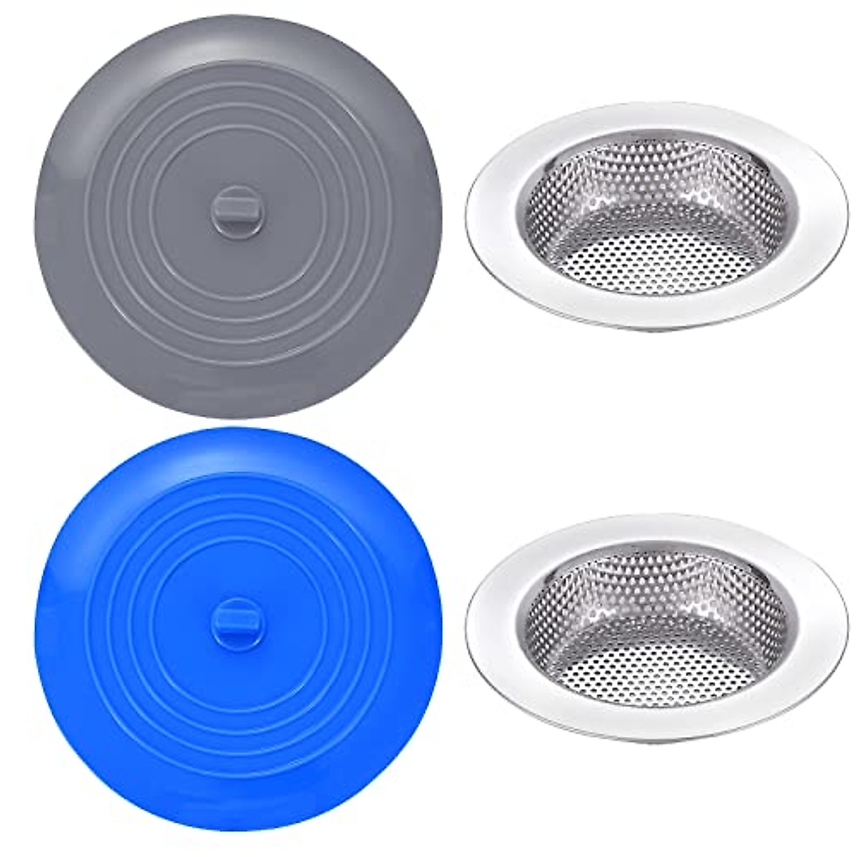 4pcs Sink Strainer and Silicone Stopper Kit, 4.5 Inch Wide Rim Drain Basket,Sink Strainers for Kitchen Sinks,Stainless Steel Sink Filter, Garbage Disposal Stopper,Universal Rubber Drain Stopper YLARMY