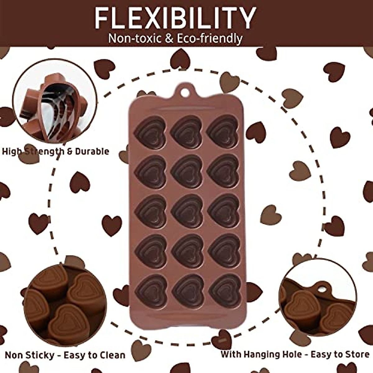 Crethinkaty Valentines Chocolate Moulds - 1 Pack 15-Cavity Heart Silicone Chocolate Moulds Chocolate Making Molds Silicone Candy Moulds for Valentine's Day Wedding