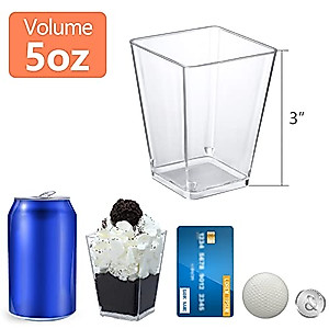 SHOPDAY 5oz Plastic Dessert Cups 100 Pack Small Clear Square Parfait Cups with Spoons, Mini Plastic Tumbler Serving Cups for Tasting Party Appetizers Mousse Yogurt